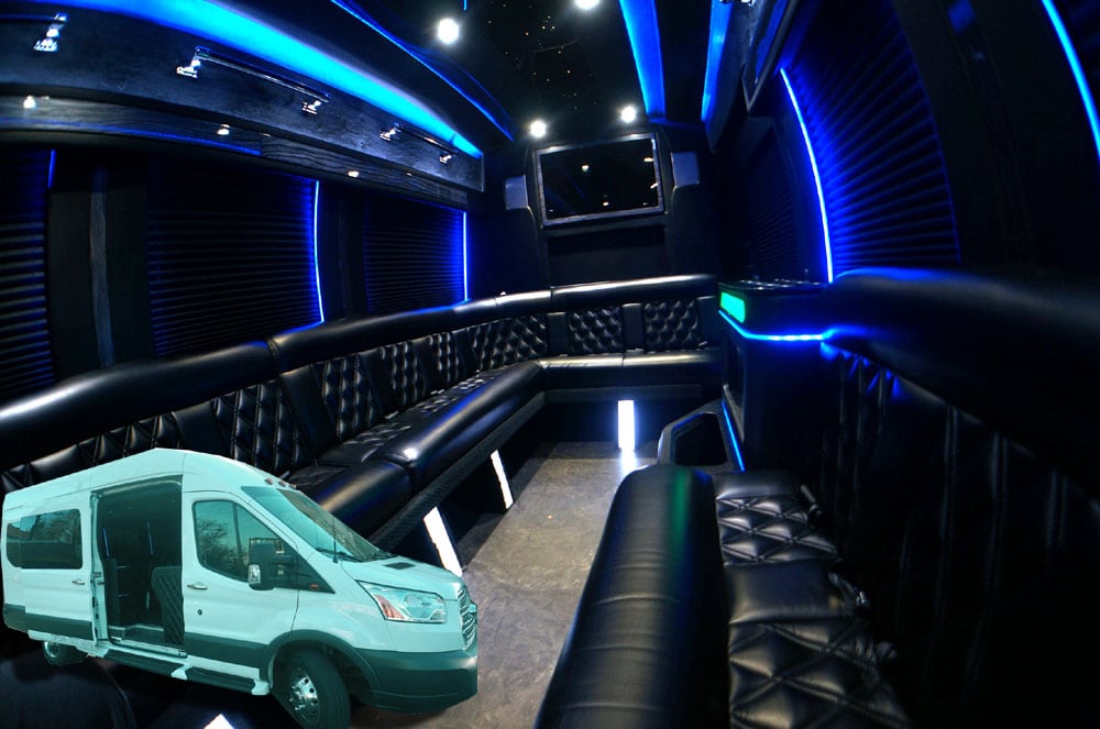 Party Bus with Plush Lounge Seating for 12 Guests