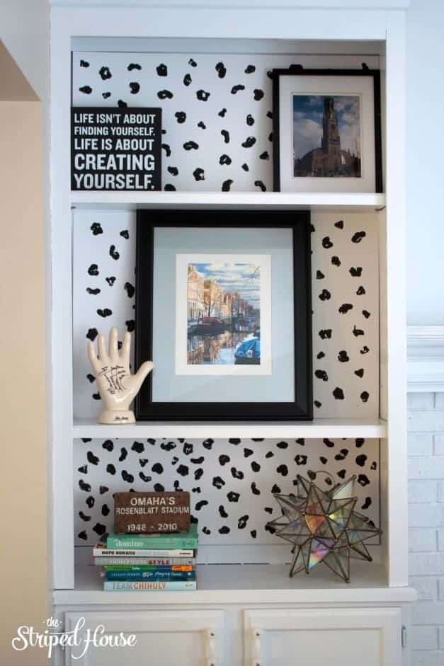 DIY Animal Print Bookcase Background - The Striped House