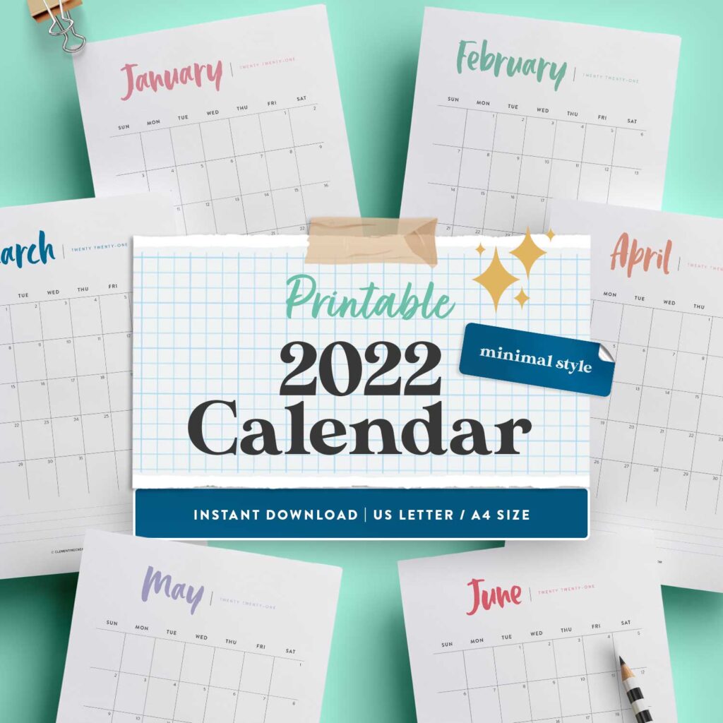 Printable 2022 Monthly Calendars {Aesthetic Digital Download Calendars ...