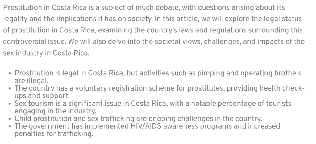 Escorts in Costa Rica - Laws, Facts, and Safety Tips