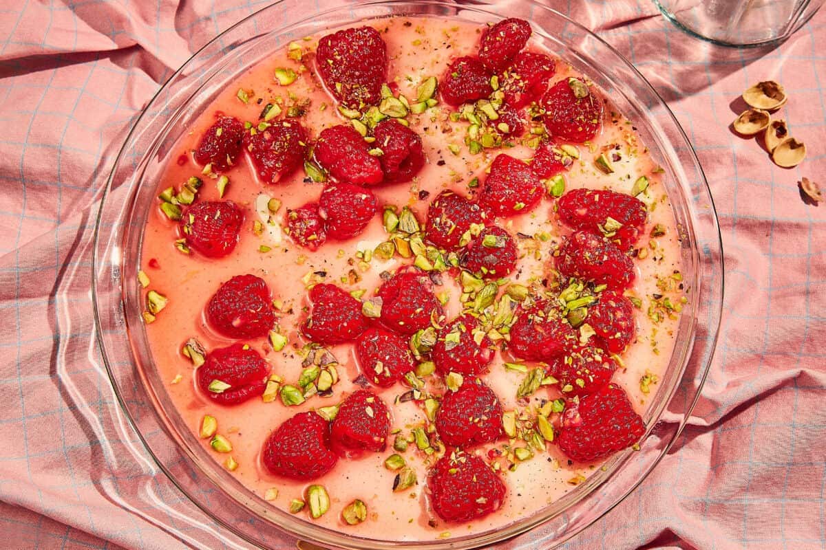 Panna Cotta with Raspberries, Blood Orange and Pistachios