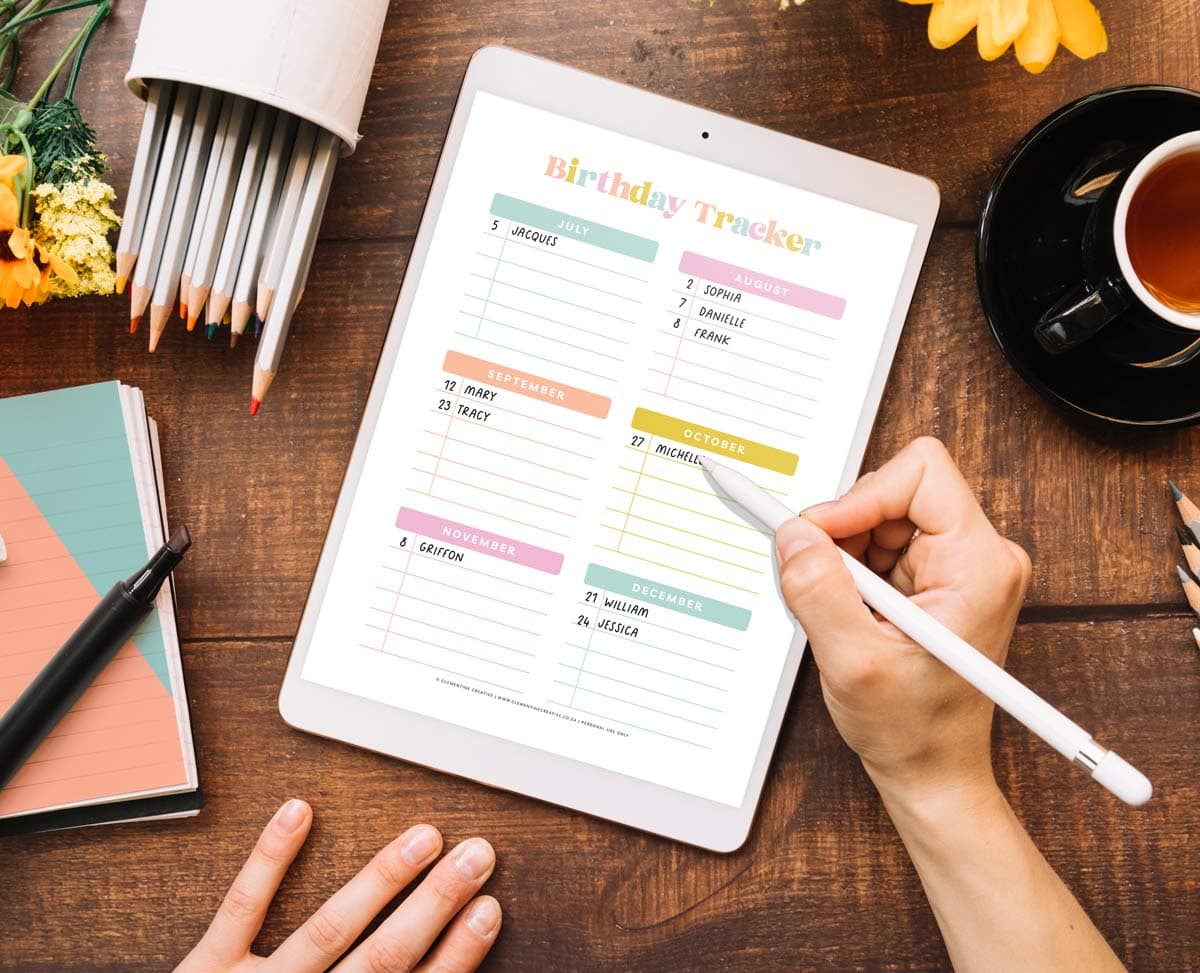 Pretty Free Printable Birthday Calendar Tracker - Clementine Creative