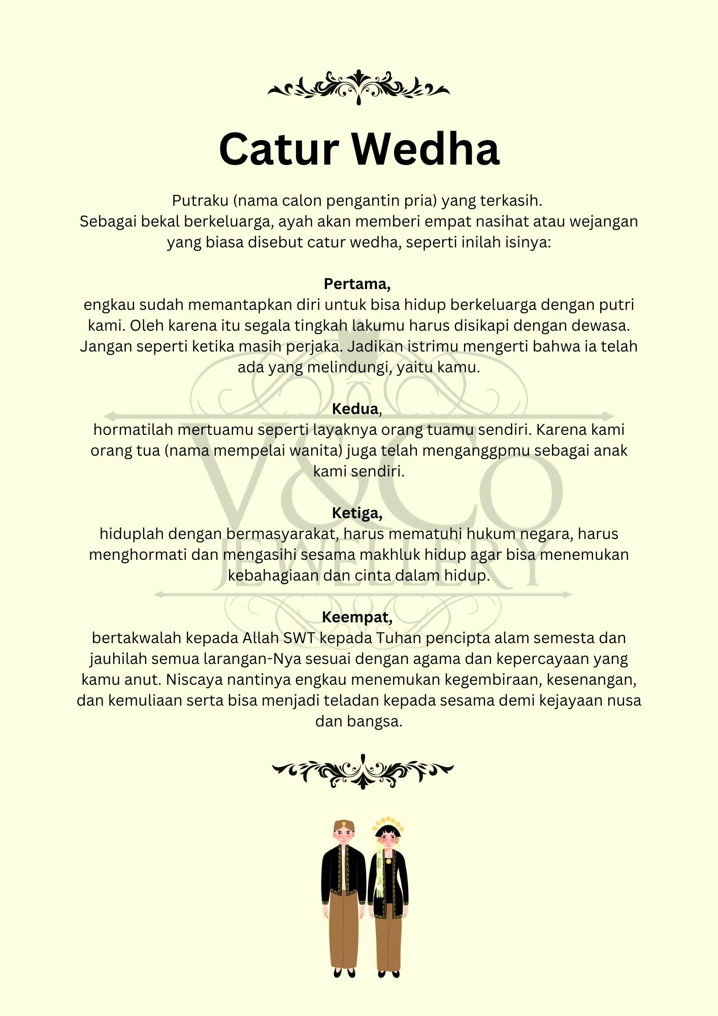 Catur Wedha: Nasihat Pedoman Hidup dalam Pernikahan