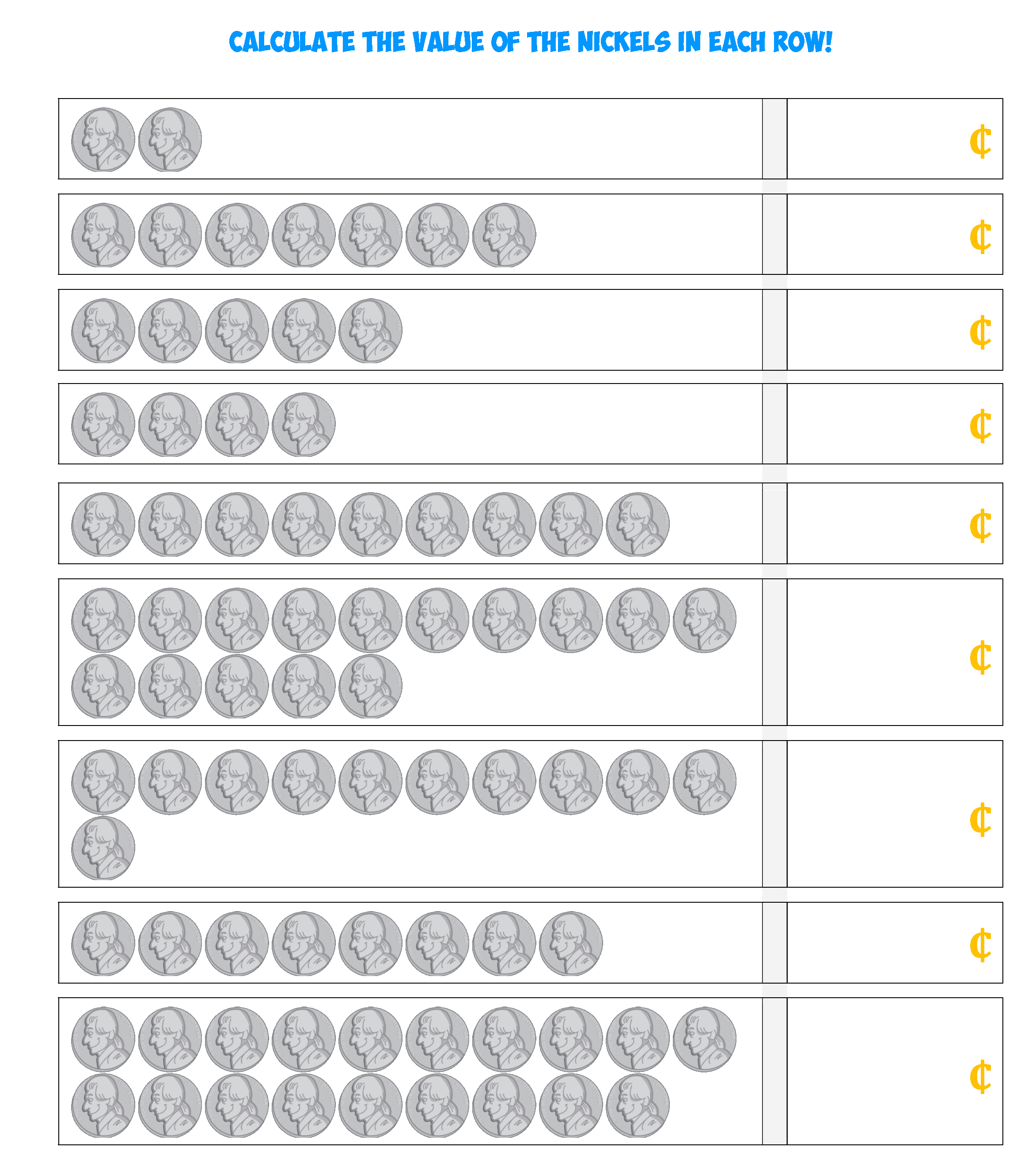Coin Value Sheet Nickels - Mr. R.'s World of Math