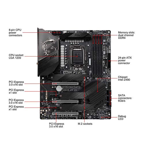 MSI MEG Z490 UNIFY LGA 1200 Intel Z490 SATA 6Gb/s ATX Intel Motherboard ...