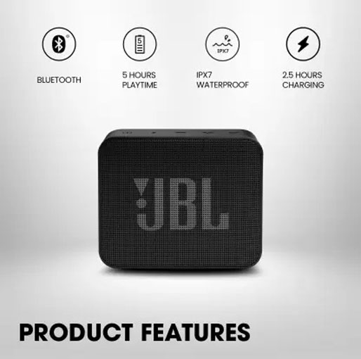 JBL GO ESSENTIAL JBLGOESBLK Bluetooth Speaker, IPX7 Waterproof, Compact ...