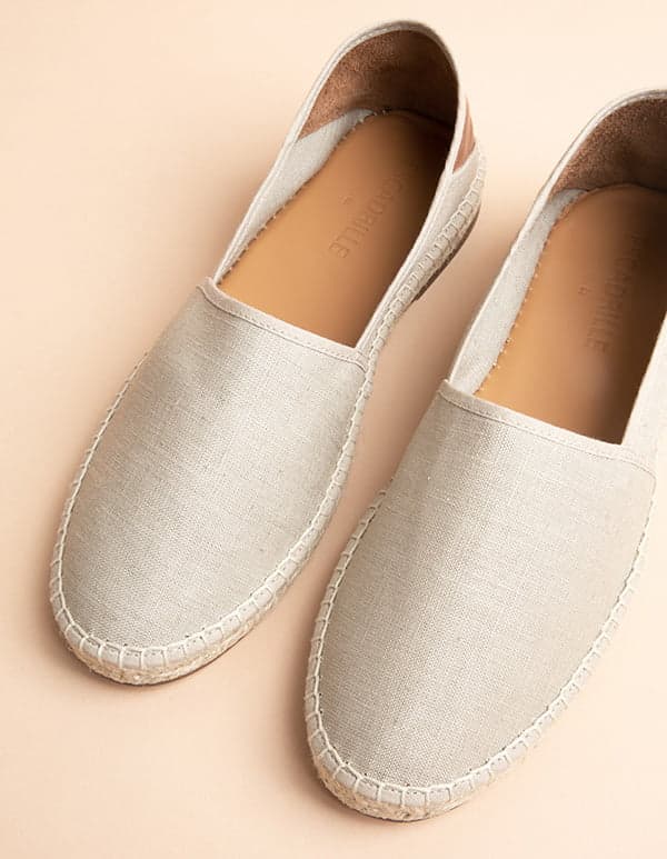 Espadrille Homme en toile couleur lin et cuir