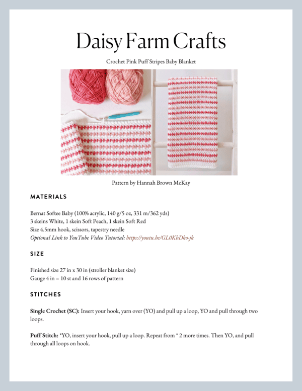 Crochet Pink Puff Stripes Baby Blanket - Daisy Farm Crafts Crochet Pink Puff Stripes Baby Blanket - Daisy Farm Crafts