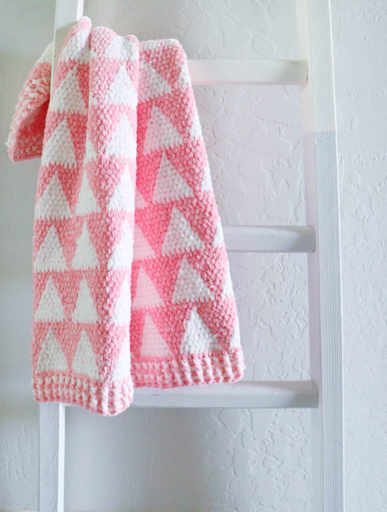 Crochet Velvet Stacked Triangles Blanket in Pink - Daisy Farm Crafts