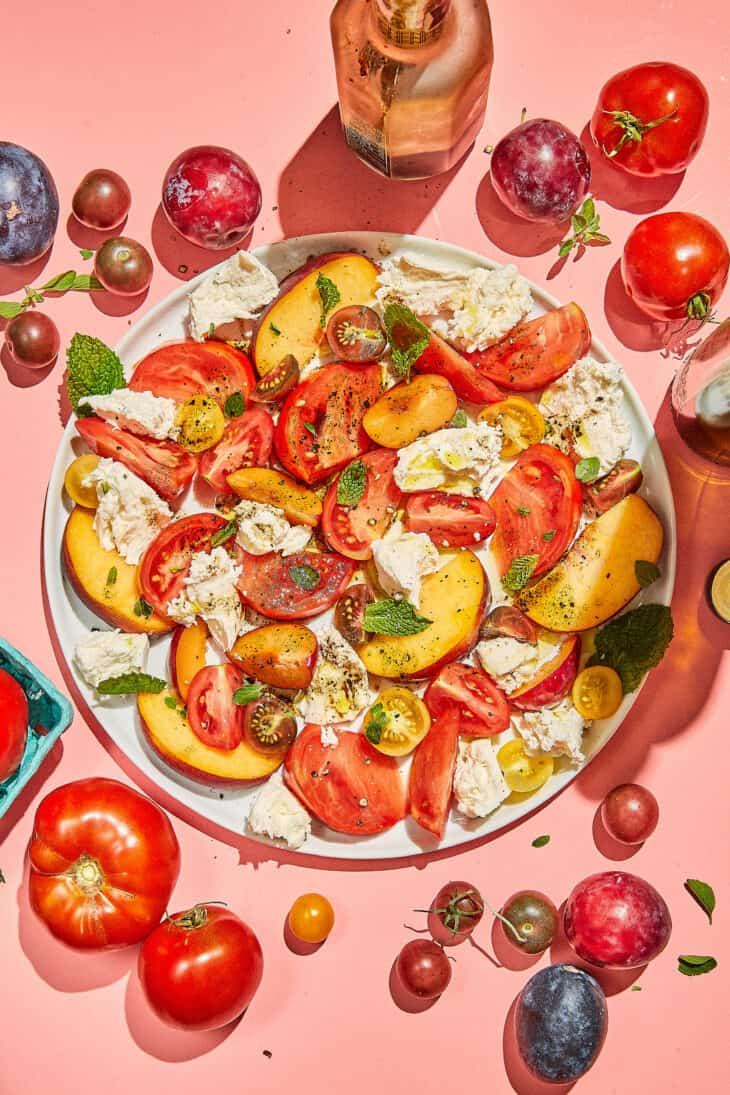 Stone Fruit Caprese Salad with Fresh Mint and Oregano