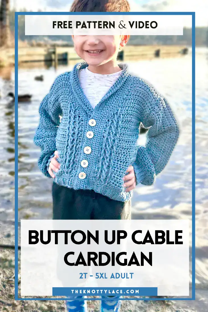 Cute Button-up Crochet Cable Cardigan | Free Pattern & Video