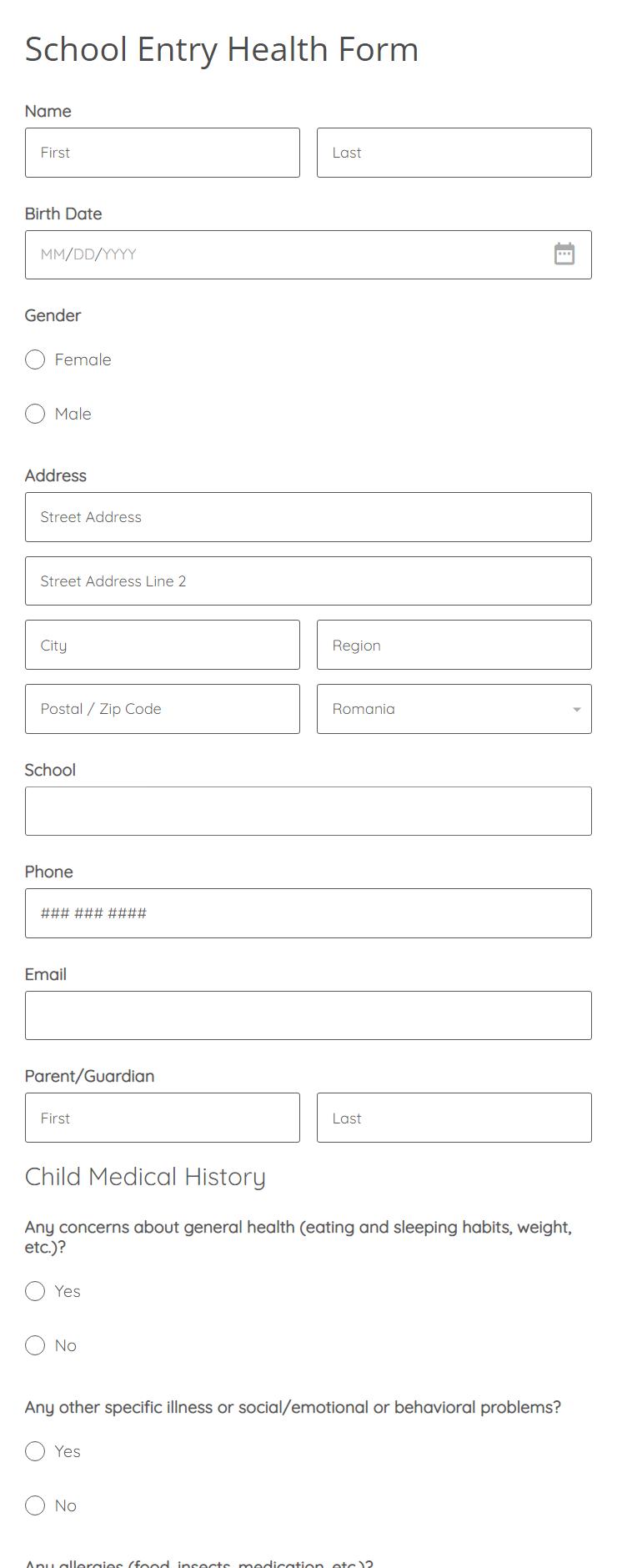Free Health Forms for School Templates | 123FormBuilder