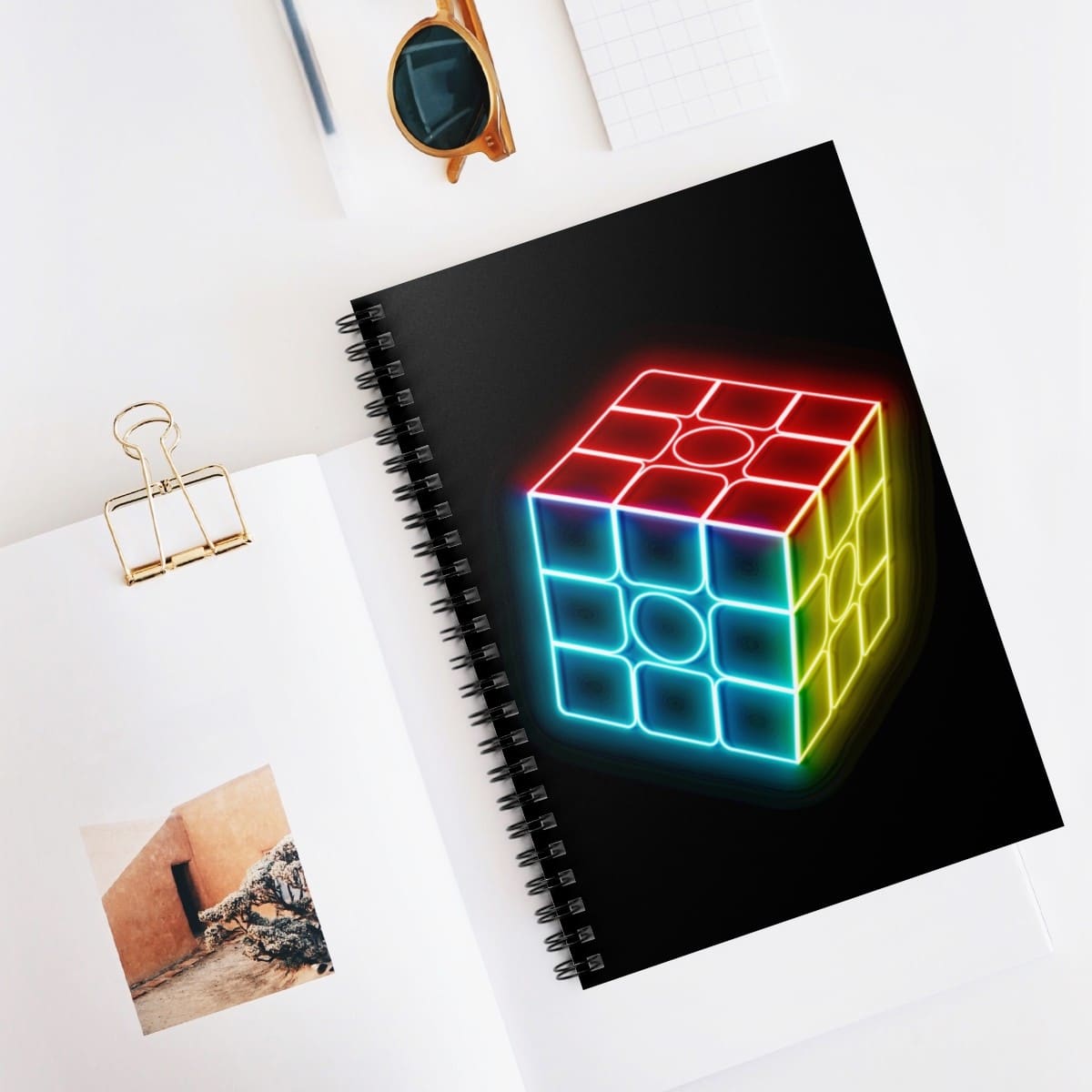 Neon Cube - Rubik's Cube Notebook - Spiral Ruled Line - Cool Cube Merch