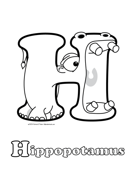 h is for hippo coloring pages