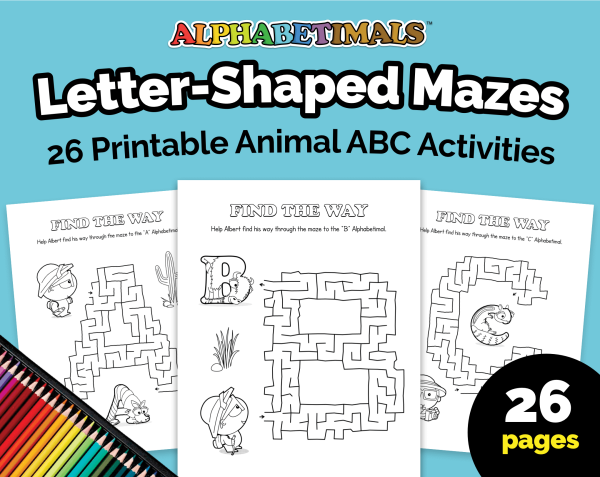 Letter-Shaped Mazes - 26 Printable Animal ABC Activities | Alphabetimals