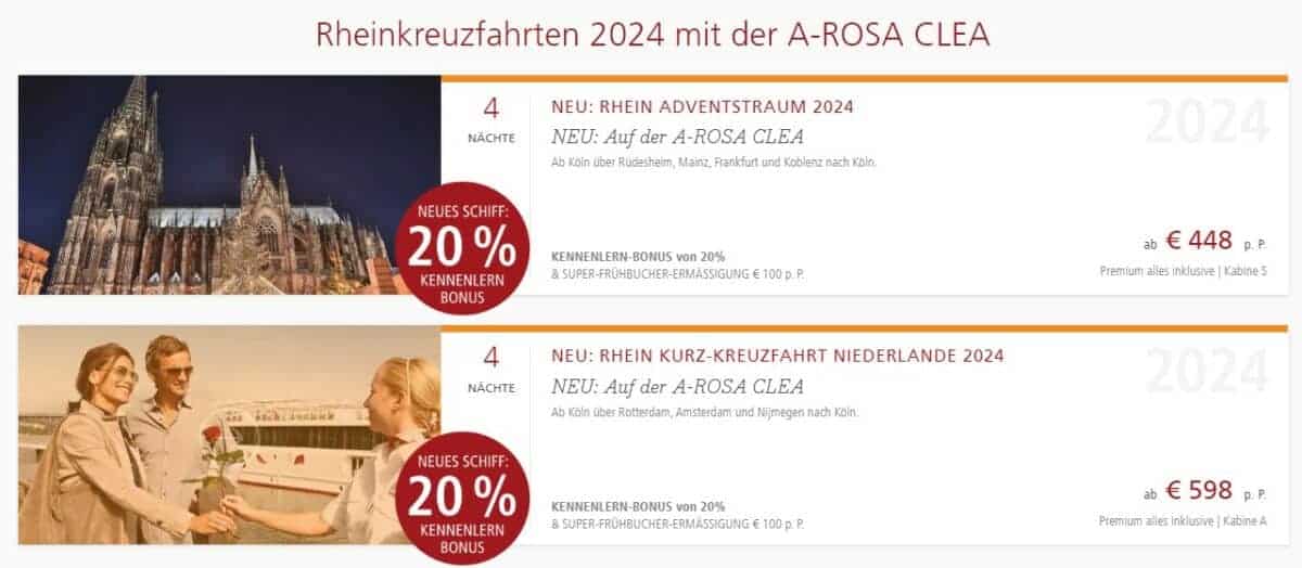 Die neue A-ROSA ALEA & A-ROSA CLEA mit 20% Rabatt buchen