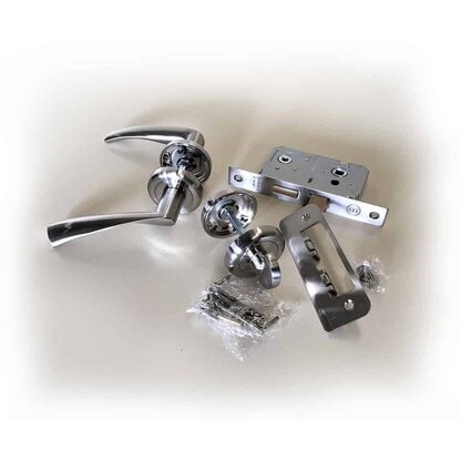 Clara Aluminium Door Handle & Bathroom Lock Set on Rose Satin Nickel ...