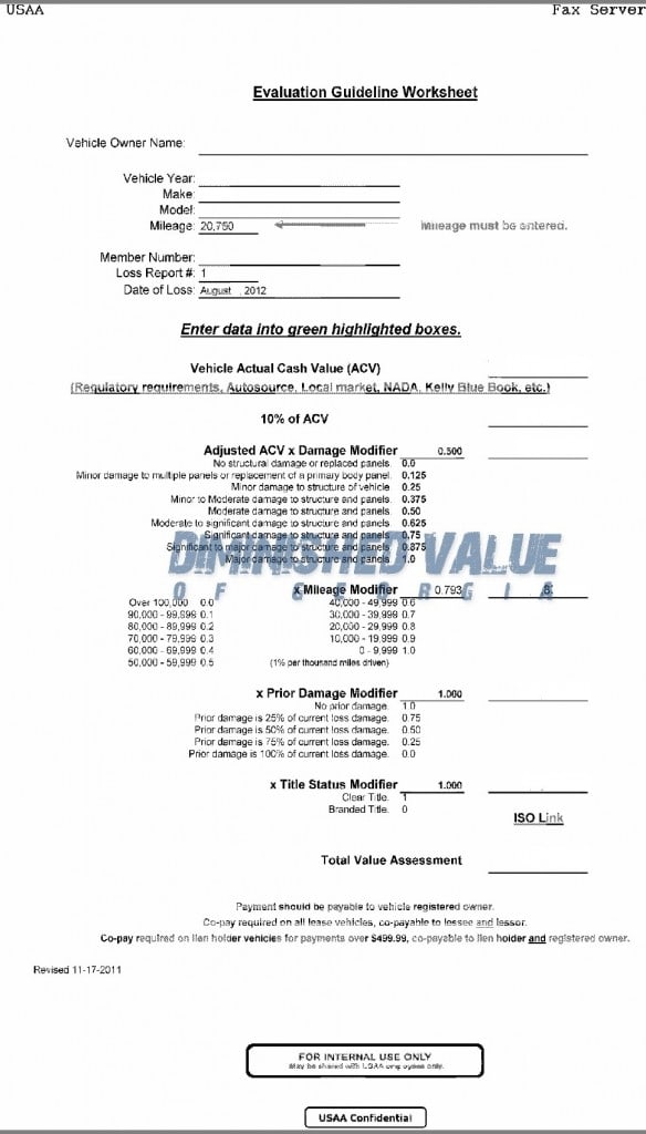 USAA, 17c – Evaluation Guideline Worksheet– Diminished Value Georgia ...