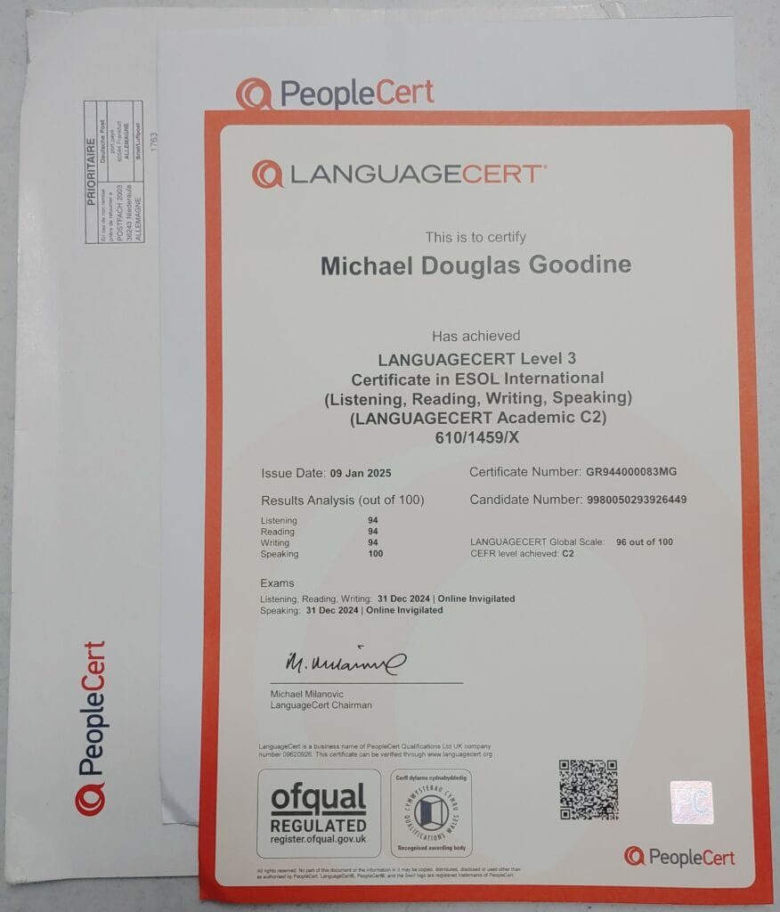 Printed LanguageCert Certificate | Test Resources