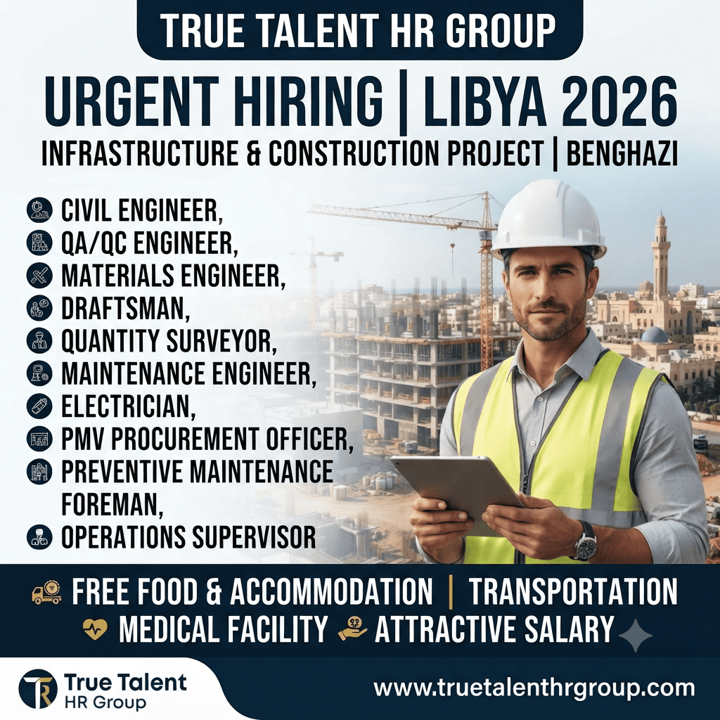 True Talent HR Group Jobs in Libya 2026 | Benghazi Construction Project ...