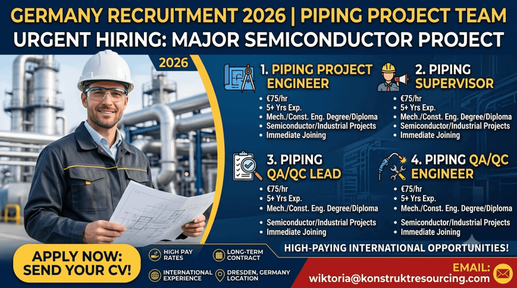 Germany Piping Project Team Recruitment 2026 | Piping Engineer ...