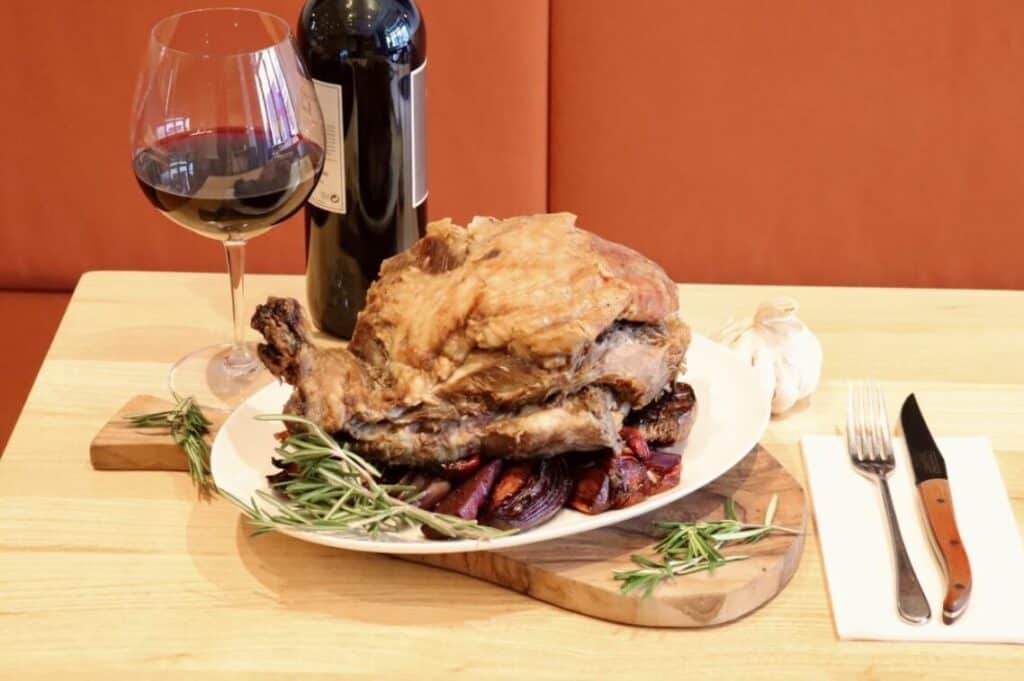 Slow Roast Shoulder of Mutton with Carrot, Tomatoes and Red Wine