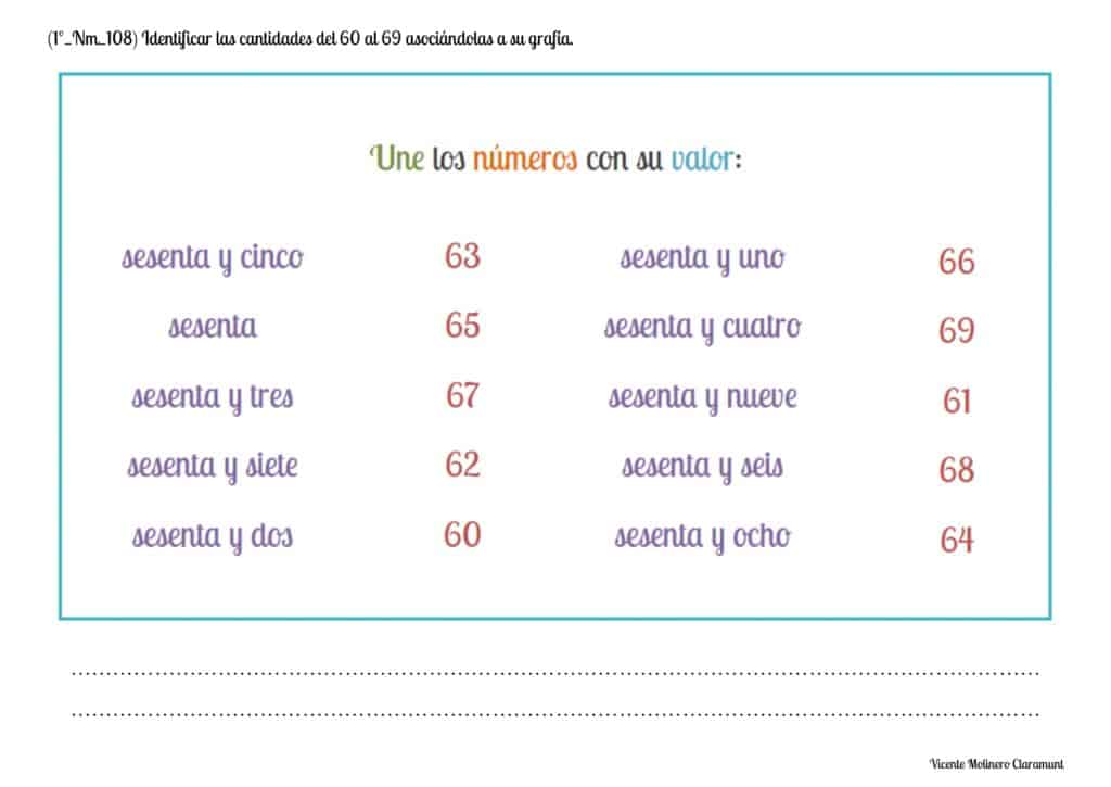 📚 Números del 60 al 70 📚 1º Educación Primaria