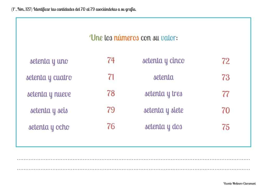 📚 Números del 70 al 80 📚 1º Educación Primaria