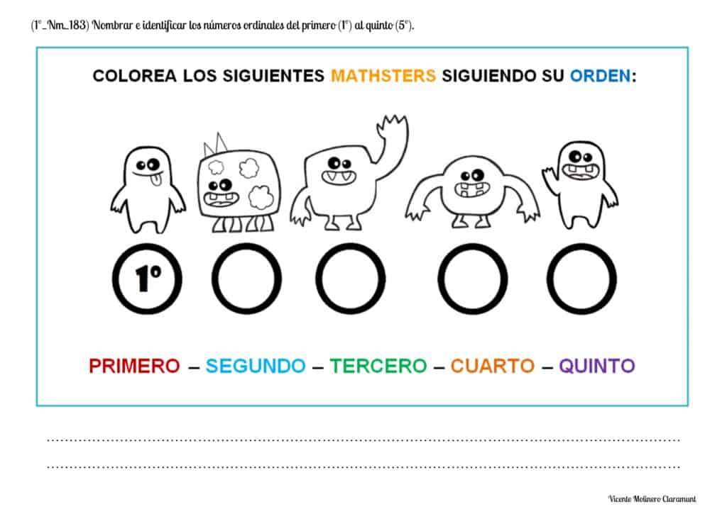 💙 NÚMEROS ORDINALES 💙 Primero de Educación Primaria (6 años)