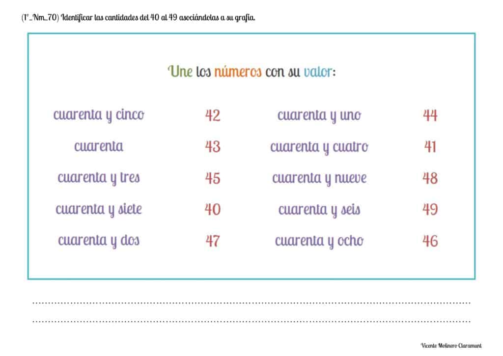 📚 Números del 40 al 50 📚 1º Educación Primaria