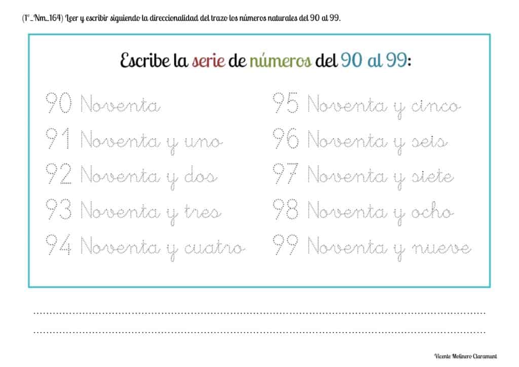 📚 Números del 90 al 100 📚 1º Educación Primaria