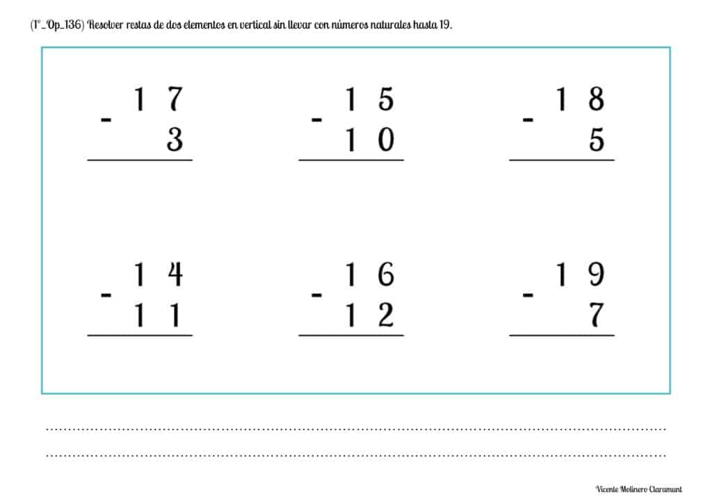 📚 Restar del 0 al 20 📚 1º Educación Primaria