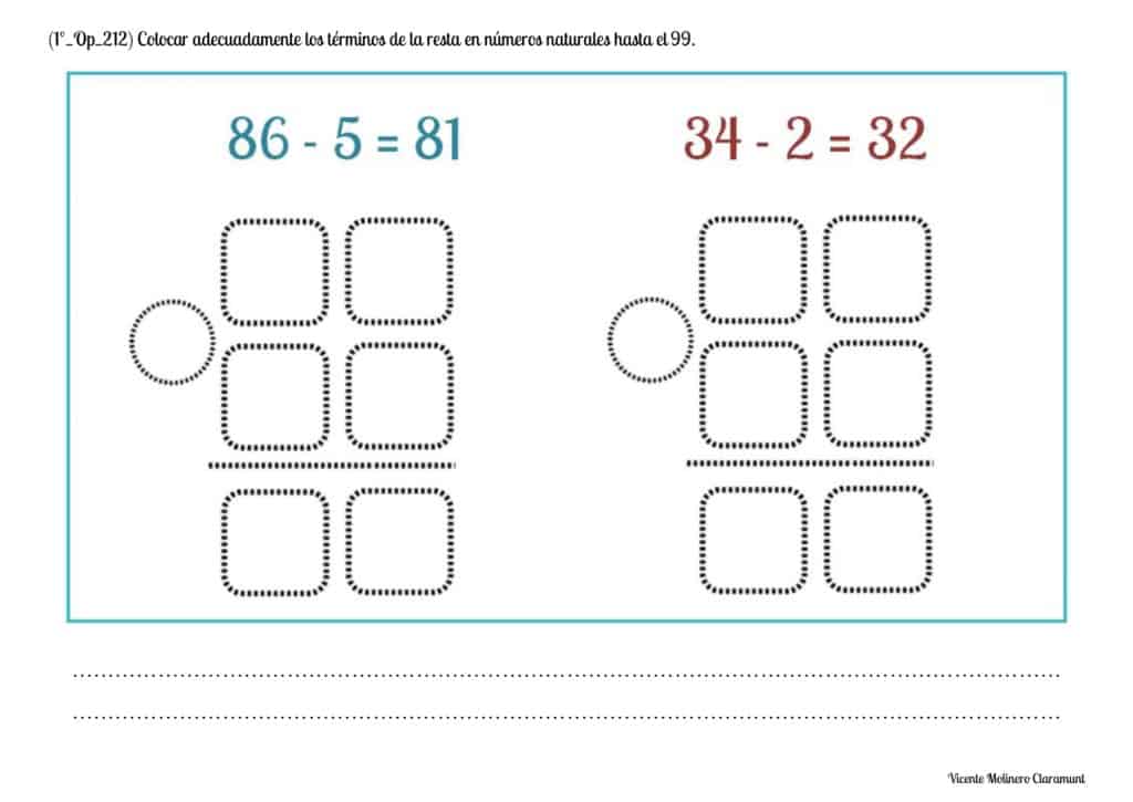 🔢 Restar en Vertical con Números hasta 9 🔢 PDF