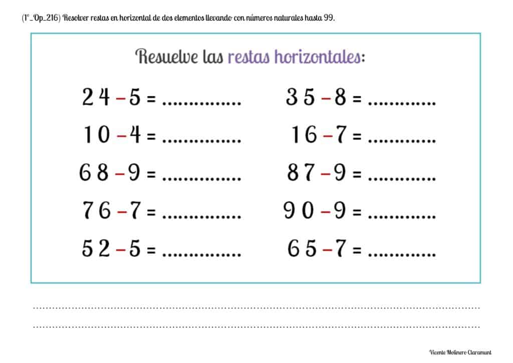 📚 Restar del 0 al 100 📚 1º Educación Primaria