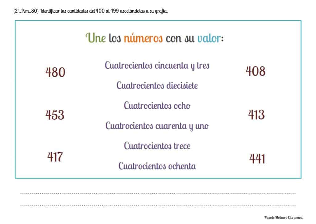 💙 NÚMEROS DE 400 A 499 💙 Segundo de Educación Primaria (7 años)