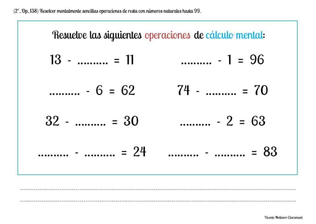 📚 Restar del 0 al 100 📚 2º Educación Primaria