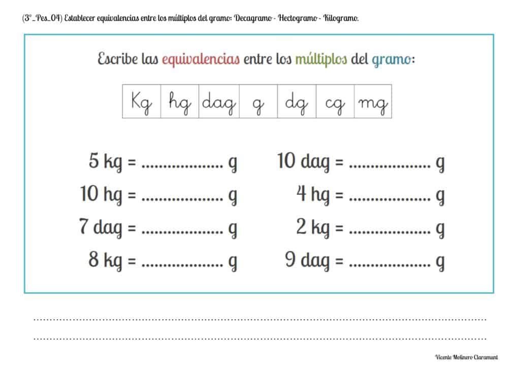 💙 MEDIDAS DE MASA Y PESO 💙 Tercero Educación Primaria (8 años)
