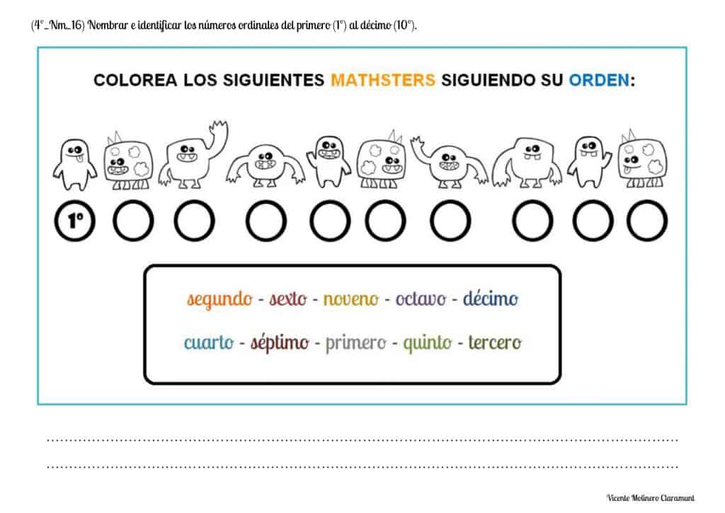 📚 Ordinales del 1º al 50º 📚 4º Educación Primaria