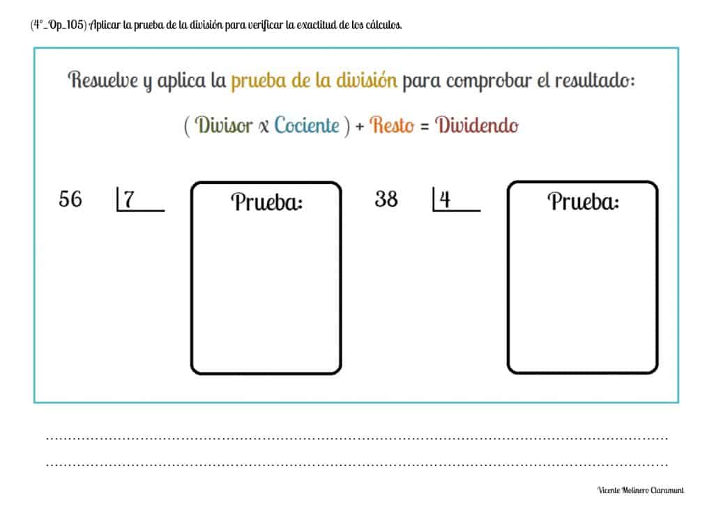 🔢 Dividir 4 Cifras entre 1 Cifra con Resto Exacto 🔢 PDF