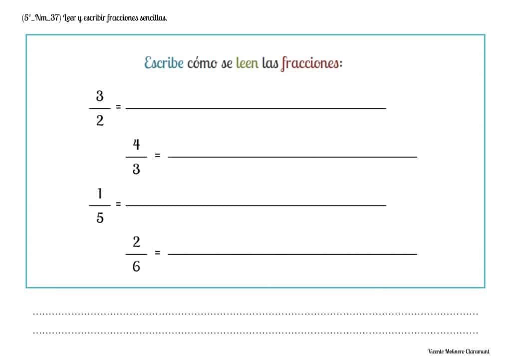 🔢 Leer y Escribir Fracciones Sencillas 🔢 Ejercicios PDF