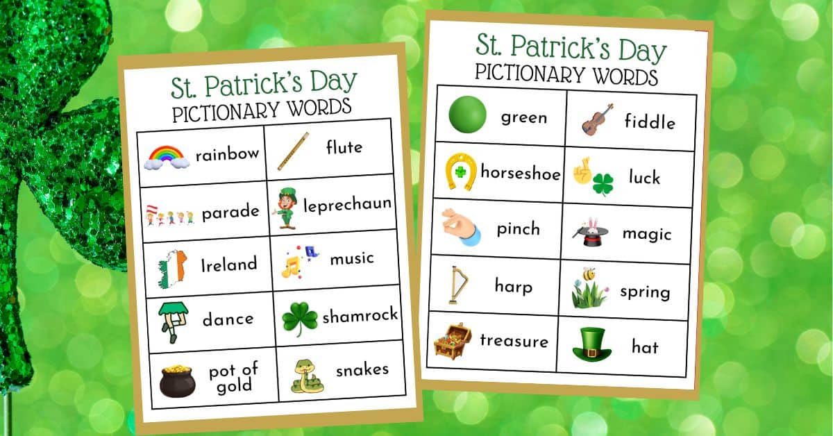 St. Patrick's Day Pictionary Words - Free Printable Game