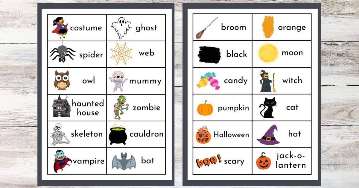 Free Halloween Word List Printable for Kids