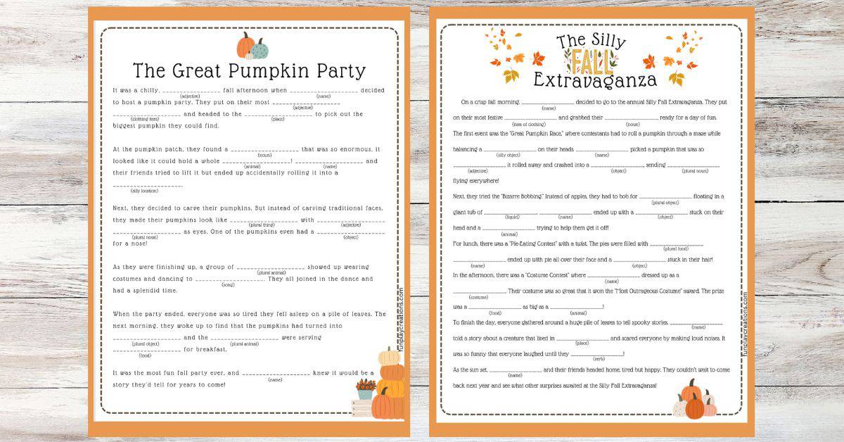 Free Fall Mad Libs Printable for Kids