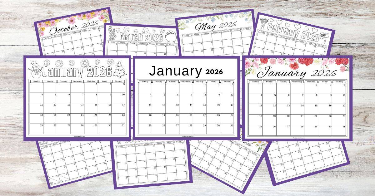 Free Printable Monthly Calendars (2026)