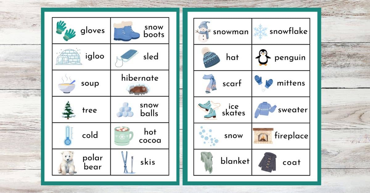 Winter Word List Printable