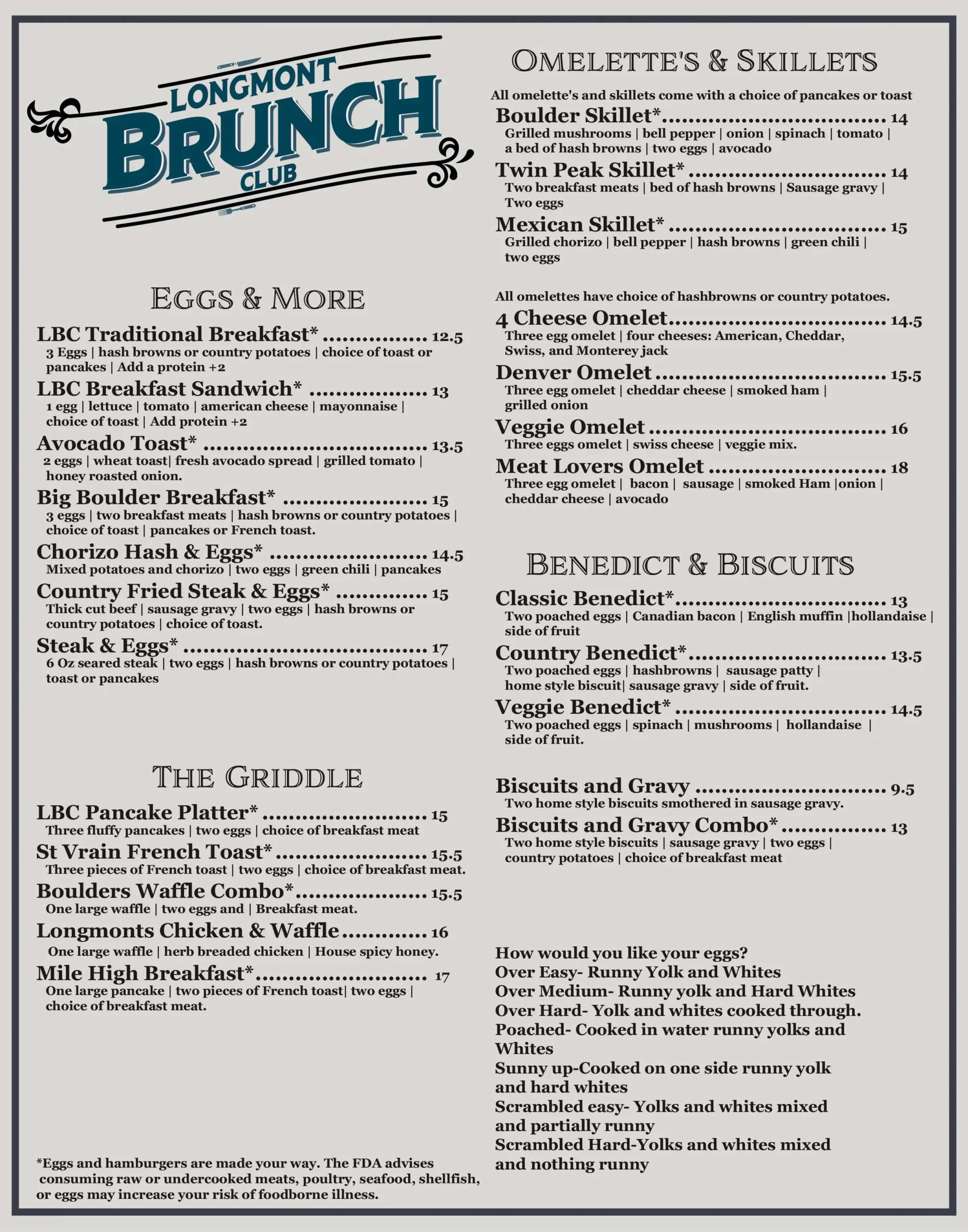 Menu at Longmont Brunch Club Authentic Mexican Restaurant