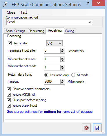 What are the settings for Mettler Toledo PS scales using serial ...