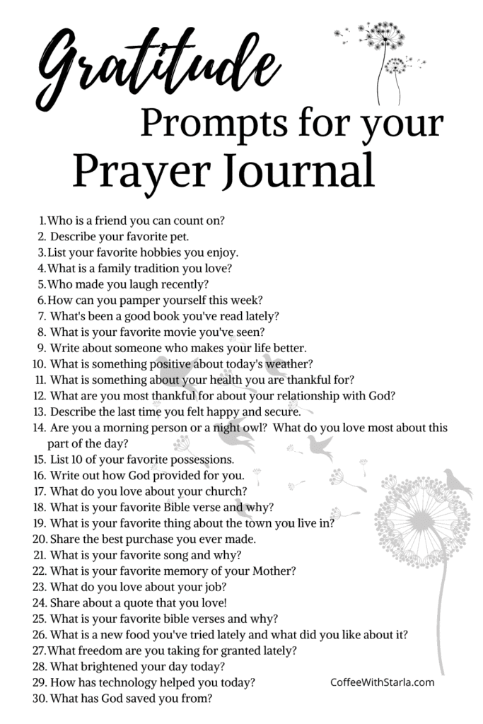 Gratitude Journaling Prompts for Your Prayer Journal - Coffee With Starla