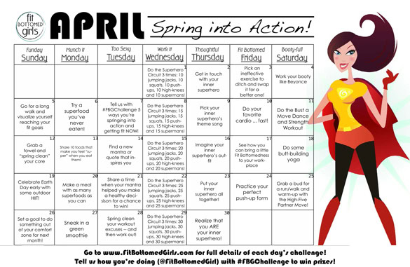 Fit Bottomed Girls April Challenge Calendar
