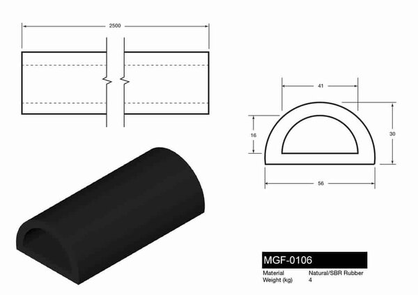 D Section - Half Moon - Extruded Rubber Bumper/Fender